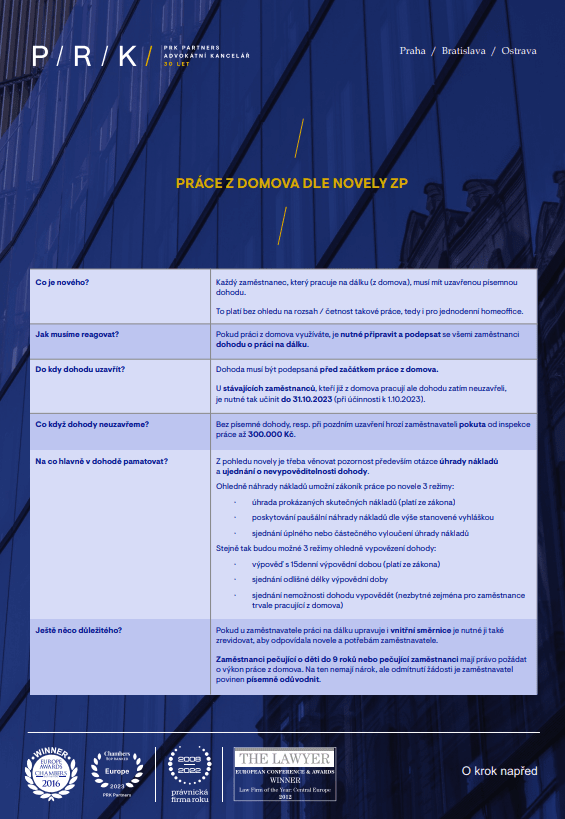 Práce z domova dle novely zákoníku práce | PRK Partners s.r.o. advokátní kancelář