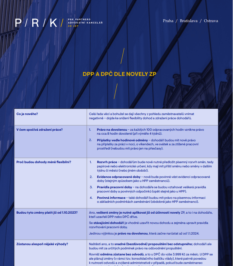 DPP a DPČ dle novely zákoníku práce | PRK Partners s.r.o. advokátní kancelář